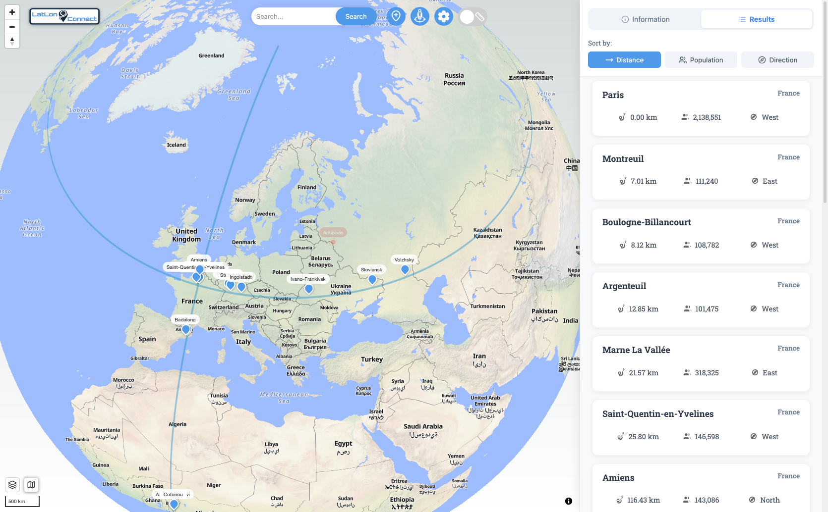 LatLon Connect - Explore Cities on Same Latitude & Longitude